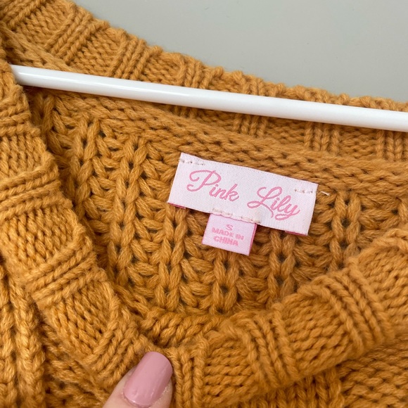 Pink Lily | Sweaters | Mustard Yellow Pink Lily Sweater | Poshmark